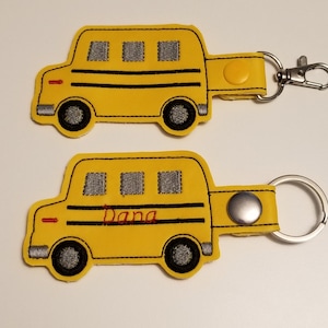 School Bus Key Fob AND Snap Tab Keychain 4x4 Hoop Friendly Embroidery ...