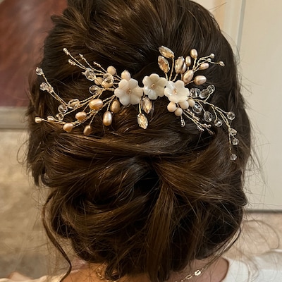 Chain Bridal Side Hair Comb Dangle Wedding Hair Comb Flower Hair Comb ...