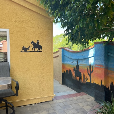 Roped Cowboy Metal Sign Cutout-rustic Cowgirl Roping Cowboy Metal Wall ...