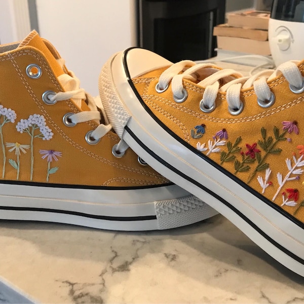 Embroidered Converse/flower Converse/converse LOW Tops/converse ...