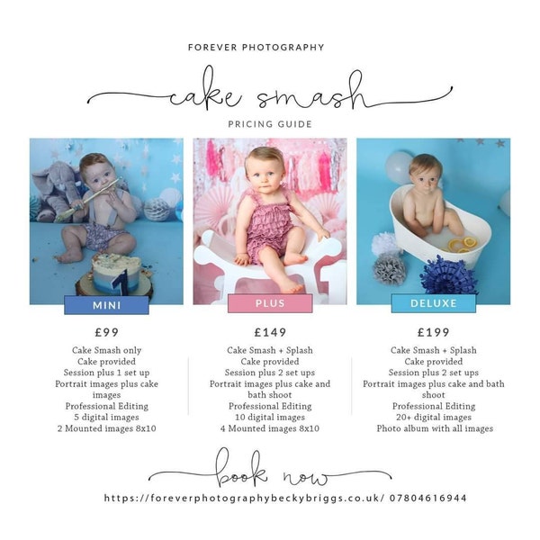 Cake Smash Photography Pricing Template, Price Guide List for Photographers, Price Guide ...