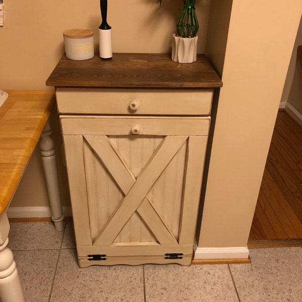 Amish Handmade Tilt-out Trash Can | Rustic Barn Door Cabinet, 50 Qt - Etsy