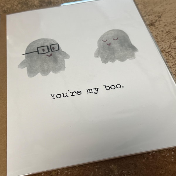 You're My Boo Watercolor Card - Spooky Love Greeting for Couples ...