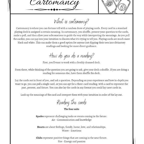 Playing Card Divination - Cartomancy Guide - Etsy