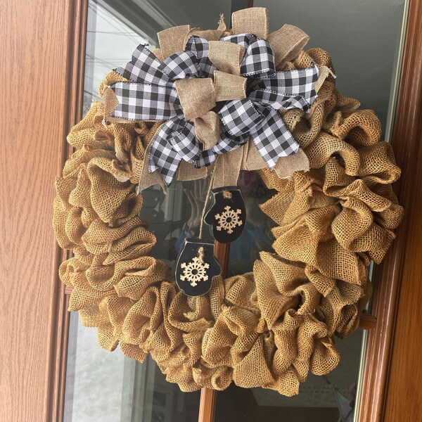 Chunky Rustic Wood Mittens CHRISTMAS ORNAMENTS Pair White Red Black ...