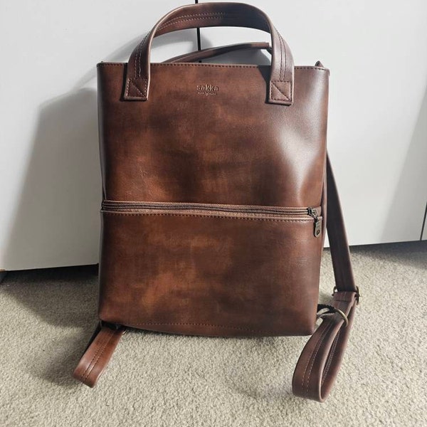 Convertible Handmade Bag,brown Vegan Leather Backpack,crossbody ...