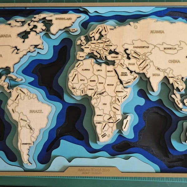 3D World Map | Laser Cutting Files for Creating Multilayered Wall Art ...