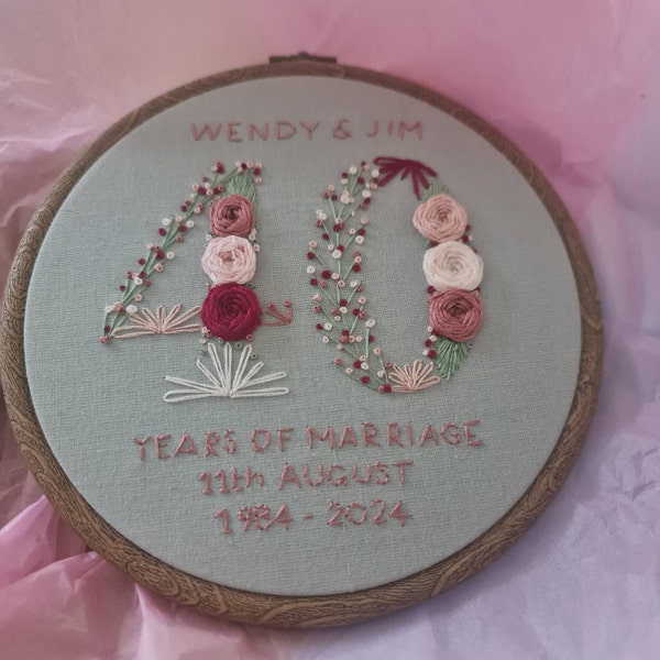 Custom Wedding Anniversary Embroidery Hoop Cotton Anniversary Gift ...