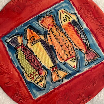 The FOUR FISHES Intaglio RUBBERSTAMP 7 X 9 Unmounted Rubber Stamping ...