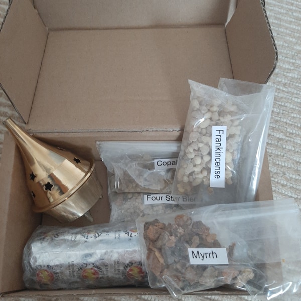 The Complete Incense Resin Set - 4 Resins, Charcoal Discs, Brass Burner ...