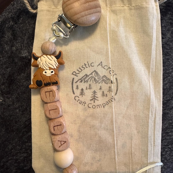 Highland Cow Pacifier Clip | Farm Pacifier Clip | Cow Dummy Clip | Cow ...
