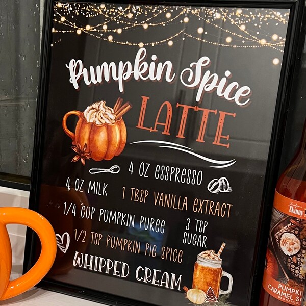 Pumpkin Spice Latte Sign | Fall Coffee Bar | Hot Cocoa Print | Pumpkin ...