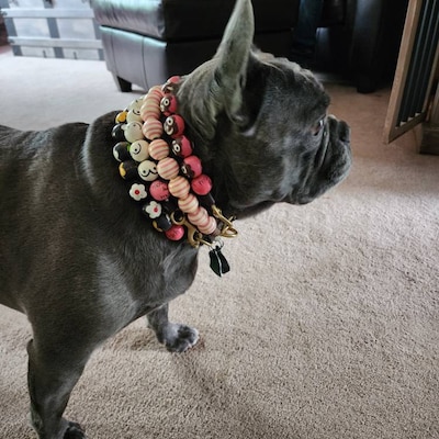 FREE Spirit Wood Bead Dog Collar, Hand Painted Beads, Carved Wood Beads ...