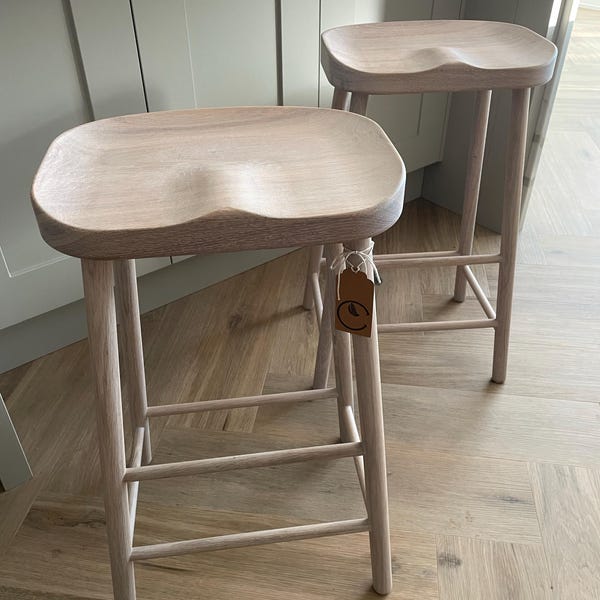 CLASSIC Oak Stool/ Handmade to Any Height/ Solid Oak Kitchen Island Bar ...
