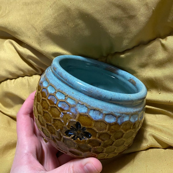 Honeycomb Bee Succulent Planter: Handmade Pottery, Mustard & Seafoam - Etsy