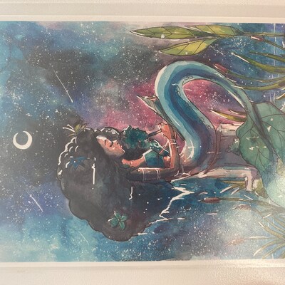 Beautiful Black MERMAID Art Print, African American Mermaid, Night Sky ...