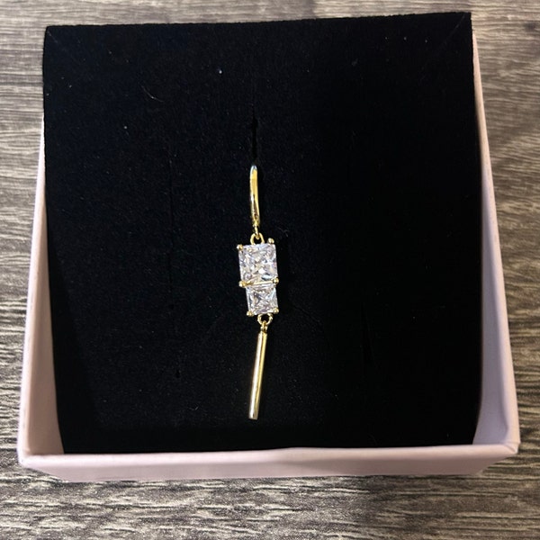 Dainty Dangling Princess CZ & Bar Charm Huggie Hoop Earrings ...