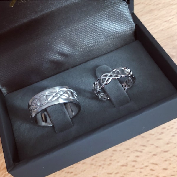 14K White Gold Celtic Knot Wedding Rings Set | Handmade 14k White Gold ...