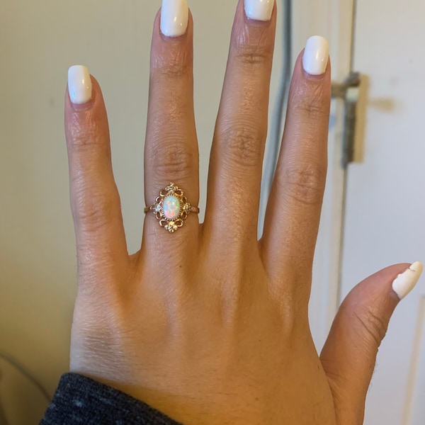 14k - 18k Blue, White Opal Ring / Gold Opal Ring / Opal Jewelry / Blue ...