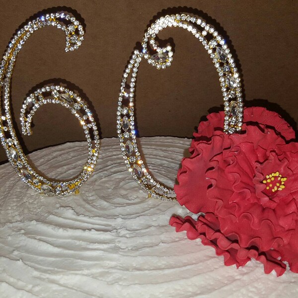 New 5" Gold Rhinestone NUMBER (60) Cake Topper 60th Birthday Parties ...