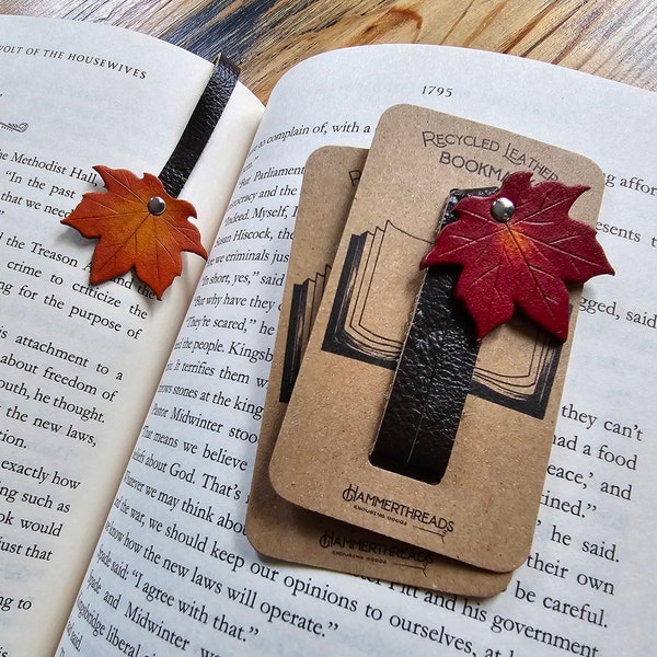 Maple Leaf Bookmark/ Recycled Leather / Fall Colors / Handcrafted ...