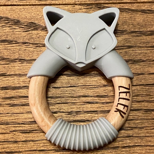 Personalized Baby Teether, Engraved Teether, Food Grade Silicone Fox ...