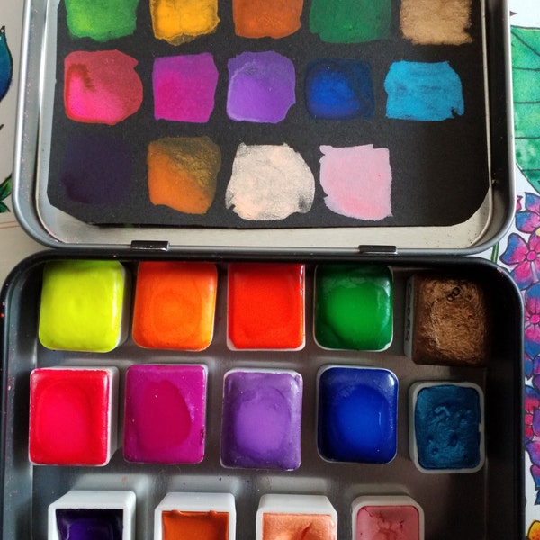 Handmade Watercolour Tester Pack - Set of 24 Mini Pans - Metallic and ...
