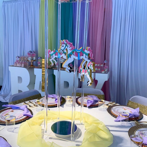 3D Carousel CAKE TOPPER CENTERPIECE Features Three 3D Double Sided ...