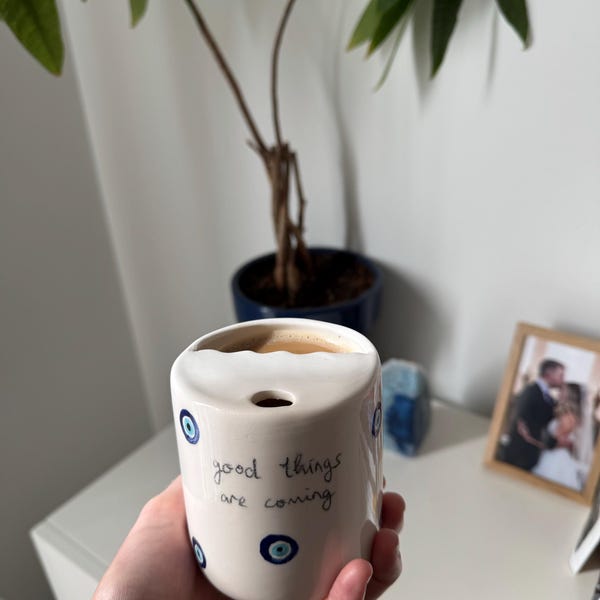 Wave Design Pottery Tumbler, Black Spot Ceramic Mug, Stoneware Dot Tea ...