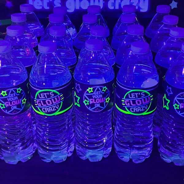 Printable Glow Party Water Bottle Labels, Neon Birthday Party Supplies ...