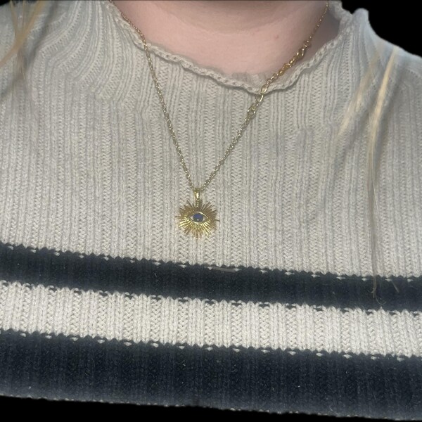 Gold Plated Dainty Evil Eye Sun Pave Necklace, Protector Necklace, Tiny ...