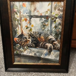 Tabby Cat Window Canvas Wall Art, Cat Mom Gift Art, Cute Kitty Wall ...