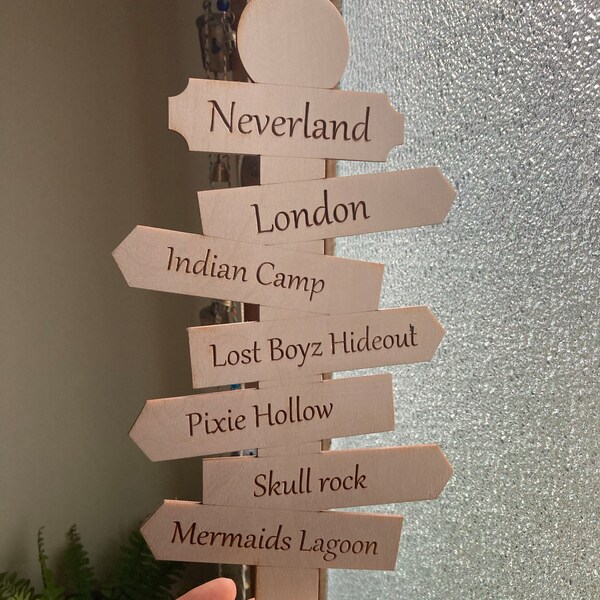 Gorgeous Peter Pan Neverland Freestanding Signpost Laser Cut Wood ...