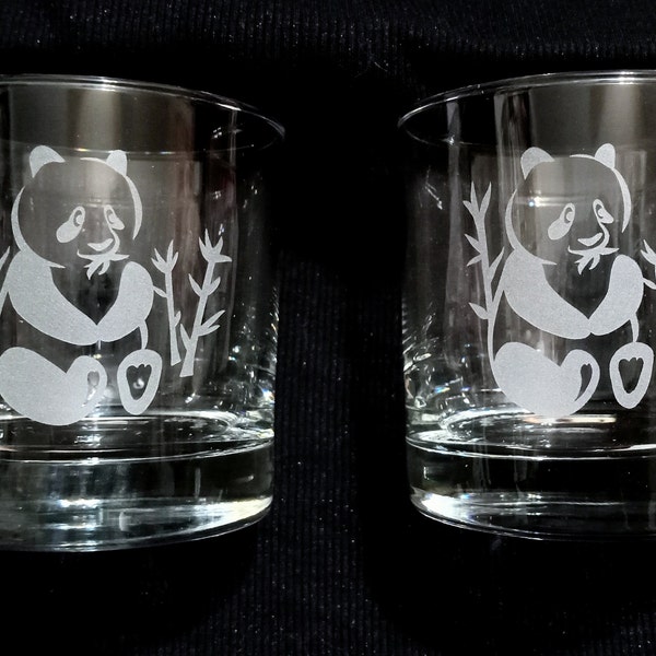 Panda - 10 Oz Rocks Glass or Old Fashioned Glass, Etched Animals ...