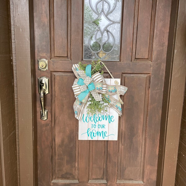 Welcome to Our Home, Large Wooden Spring Door Sign, Door Hanger, Spring ...