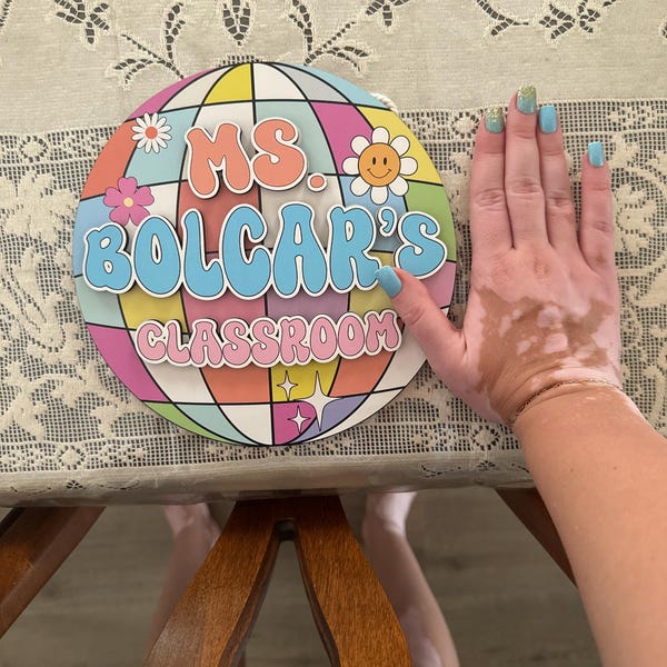 Personalized 3D Disco Classroom Door Sign, Groovy Teacher Door Hanger ...