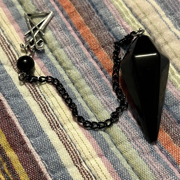 Luciferian Pendulum - Occult Sigil of Lucifer Black Agate Scrying ...