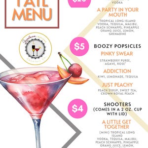 Cocktail Menu With Matching Shooters List Fully Editable Template on ...