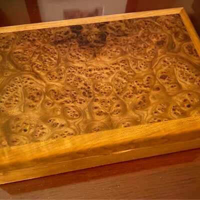 Hand Crafted Cherry and Carpathian Elm Burl Box. Dimensions Are 11 1/4 ...