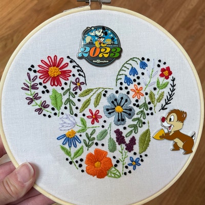 Flower Mickey Embroidery Pattern Floral Embroidery Pattern Mickey Hoop ...