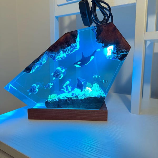 Orca Shark and Couple Diver Resin Night Lights - Whale Shark and ...