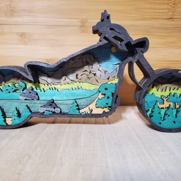 Layered Motorcycle, Biker Scene, Laser Cut Files - 9 Layer Art Piece ...
