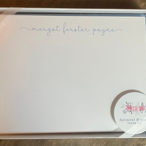 Folded Note Cards With Monogram and Name, Personalized Fold Over ...