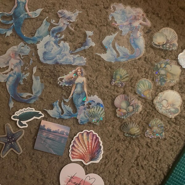 10 Shell & Pearl Stickers. Mermaid Ocean Style Clear Stickers With ...