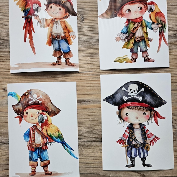 12 Cartoon Pirates Clipart, Cute Pirates Print, Printable Watercolor ...