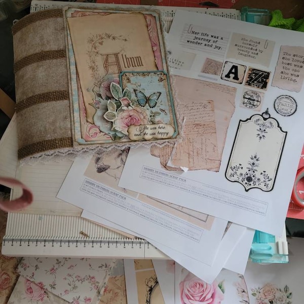 Shabby Victorian Scrap Pack, Roses, Teal, Ephemera, Junk Journal, Kit, Pink, Papers, Vintage, My ...