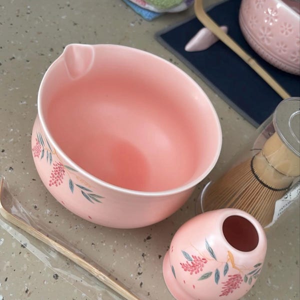 Hand-painted Flower Ceramic Matcha Bowl With Spout Bamboo Whisk and ...