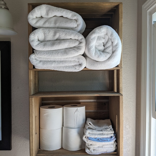 Spa Style Crate Shelf Towel Rack - Crate Bathroom Organizer - Crate ...