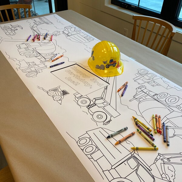 Personalized Construction Truck Coloring Table Runner Heavy Equipment ...