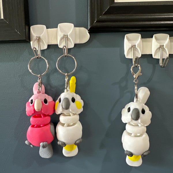 3D Printed Cockatoo Keychains. Choose From Moluccan, Sulfer-crested, Citron, Umbrella, Goffin ...
